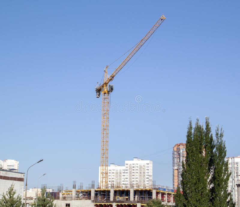 Example of Point Construction in a Residential Area. Crane on Th Stock ...