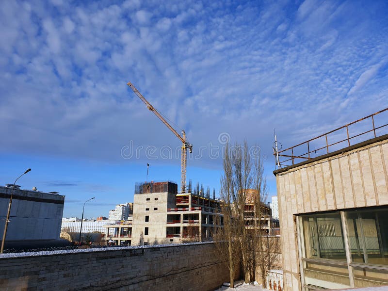 Example of Point Construction in a Residential Area. Crane on the Site ...