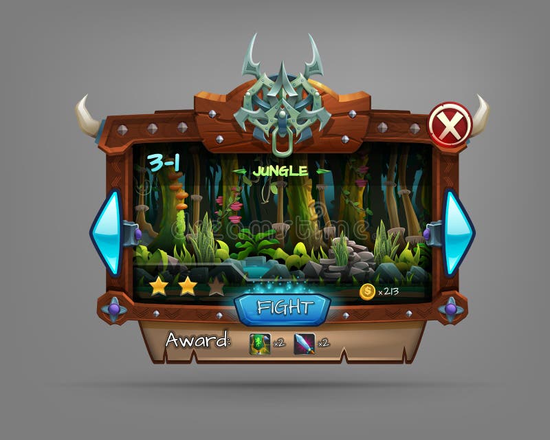 Example of Wooden Board User Interface of Game. Window Level Choice ...