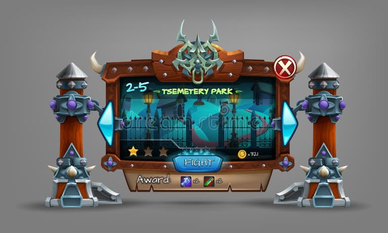 Example of Wooden Board User Interface of a Computer Game. Window Level ...