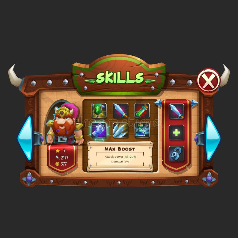 Set Of Example Of Wooden Board User Interface Of Game. Window Of Level ...