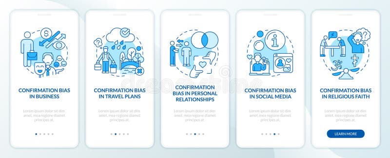 Examples of Cognitive Bias Blue Onboarding Mobile App Screen Stock Vector - Illustration of ...