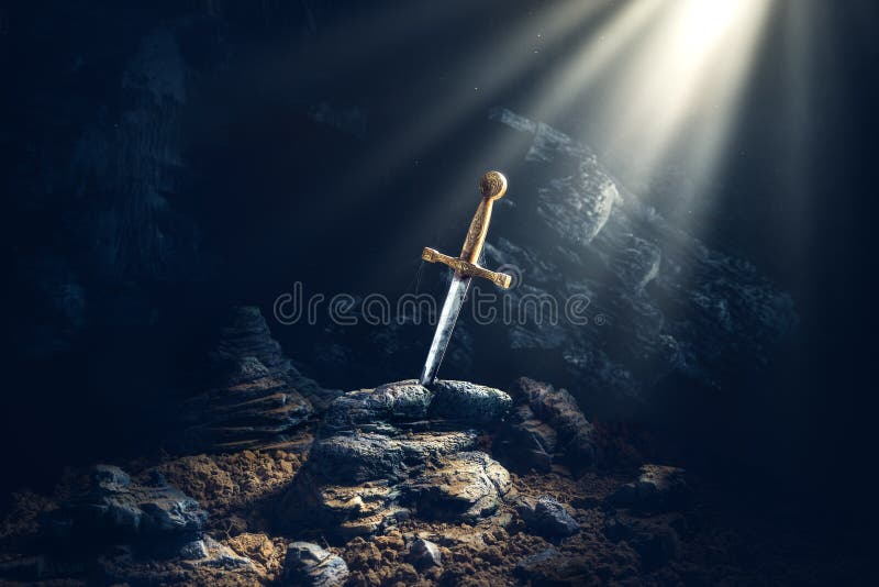 Excalibur Della Spada Nella Roccia Fotografia Stock - Immagine di ...