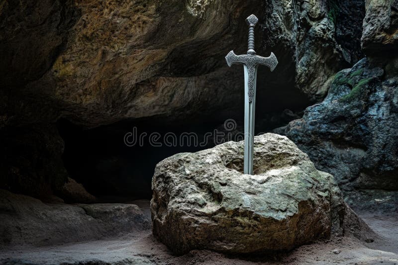 Excalibur the Legendary Sword Embedded in Rock, Surrounded by Ancient ...