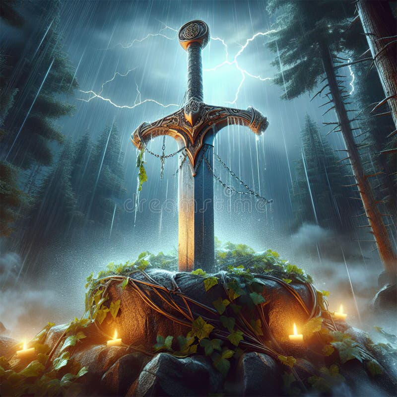 Excalibur. the Mythical Sword in the Stone Stock Illustration ...