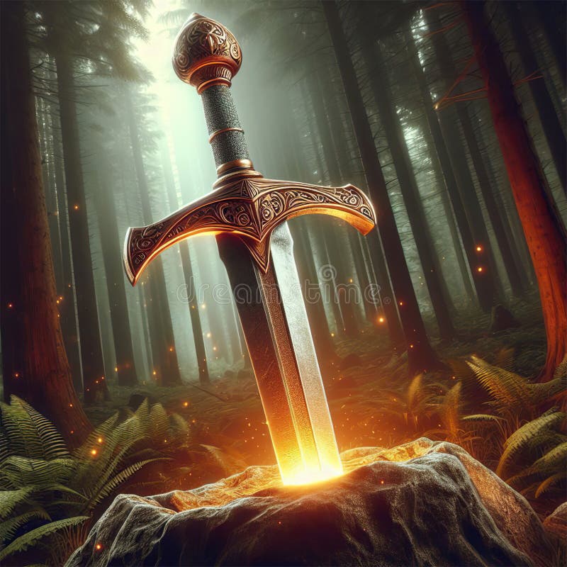 Excalibur. the Mythical Sword in the Stone Stock Illustration ...