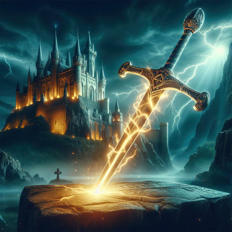 Excalibur. the Mythical Sword in the Stone Stock Illustration ...