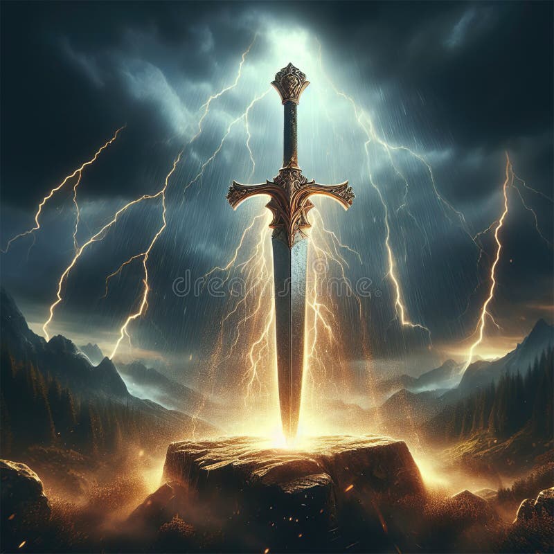 Excalibur. the Mythical Sword in the Stone Stock Illustration ...