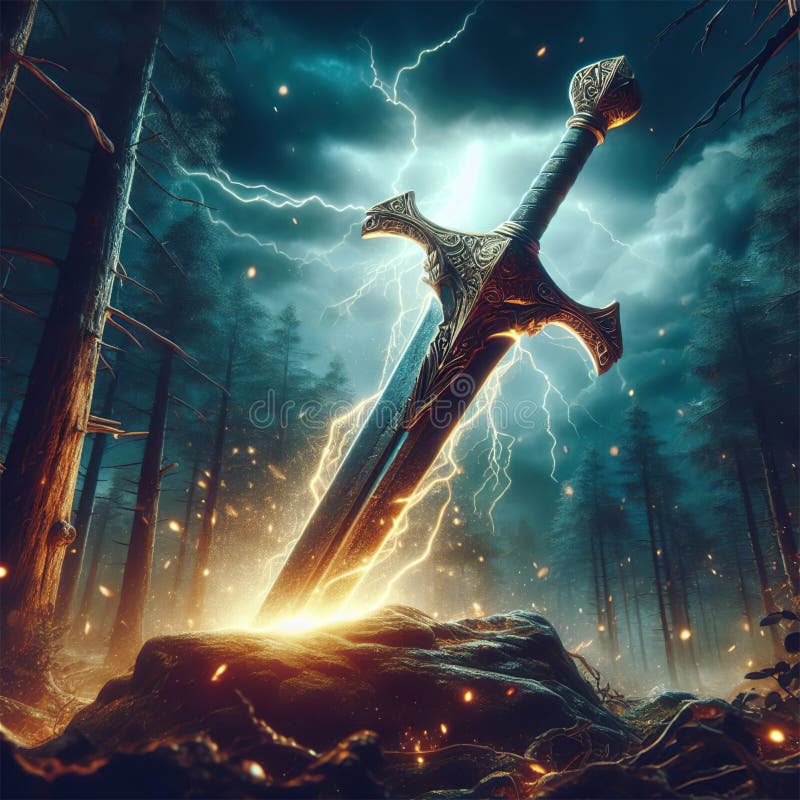 Excalibur. the Mythical Sword in the Stone Stock Illustration ...