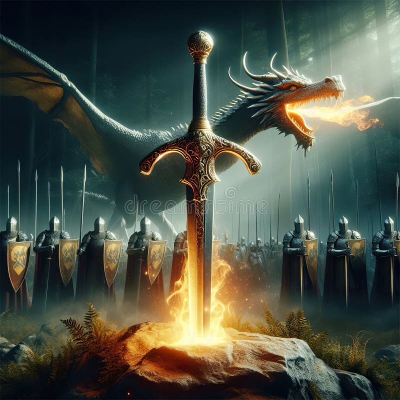 Excalibur. the Mythical Sword in the Stone Stock Illustration ...