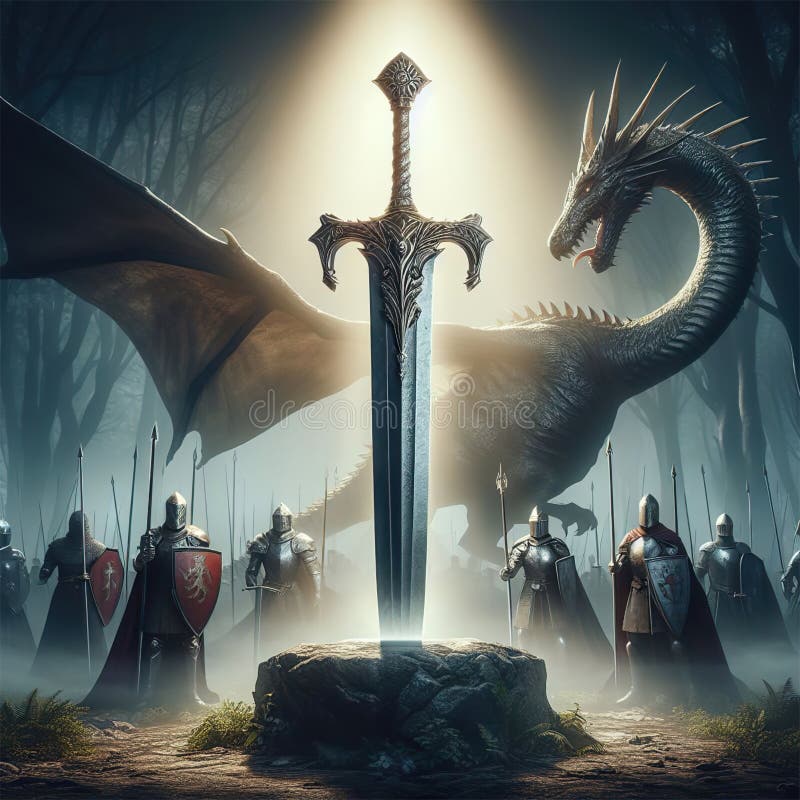 Excalibur. the Mythical Sword in the Stone Stock Illustration ...