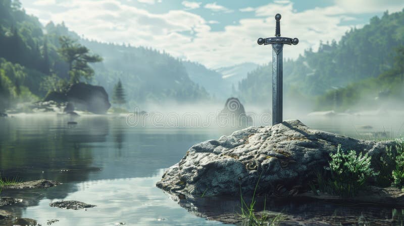 Excalibur. the Mythical Sword in the Stone Stock Illustration ...