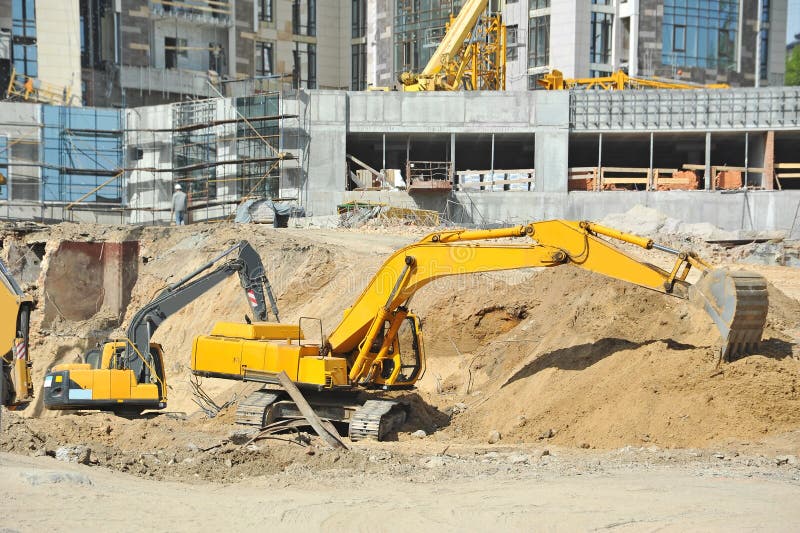 Excavating Machine on Construction Site Stock Image - Image of cement ...