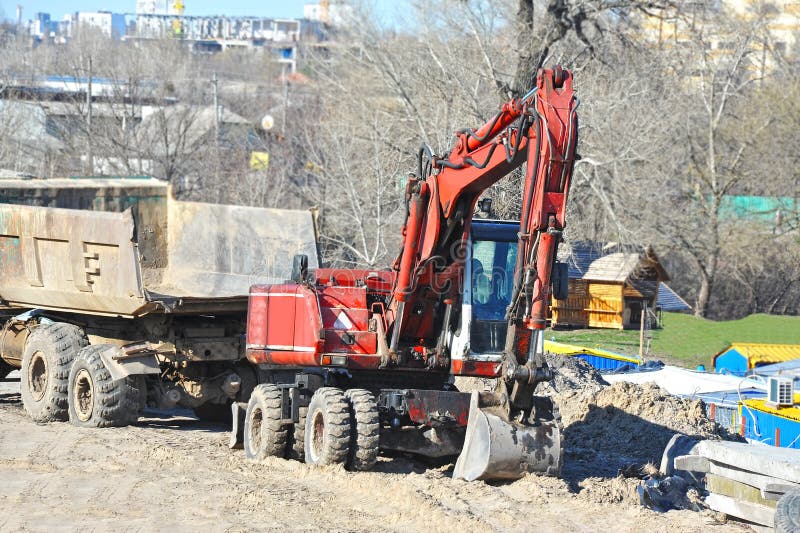Excavating Machine on Construction Site Stock Image - Image of earth ...