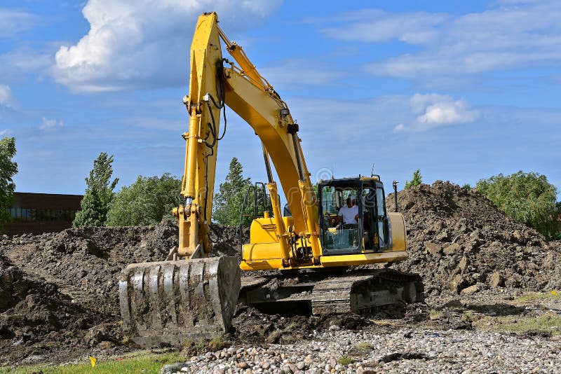 Excavating Machine Moves Earth Stock Image - Image of loader, power ...
