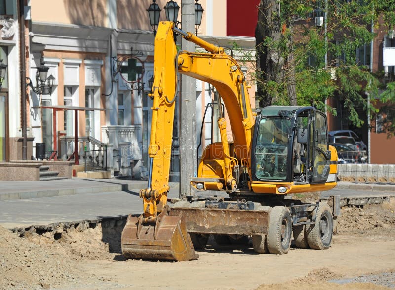 Excavating Machine on Road Site Stock Image - Image of excavate ...