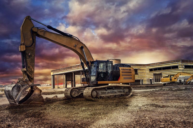 Excavating Machinery at the Construction Site. Stock Image - Image of ...