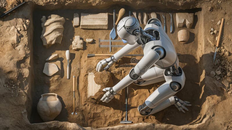 Excavating Robot Uncovers Ancient Artifacts Stock Illustration ...