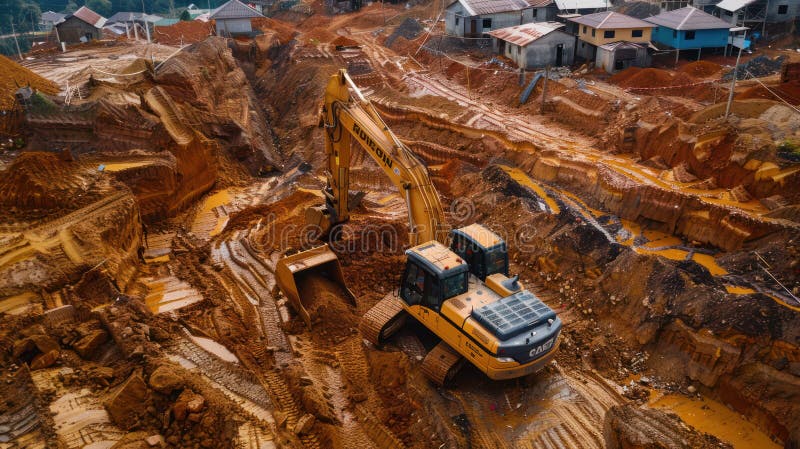 Excavation at Construction Site: Backhoe and Crawler Excavator Digging ...