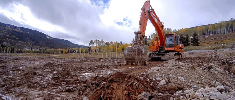 Excavation is a Construction Vehicle at an Construction Site Stock ...