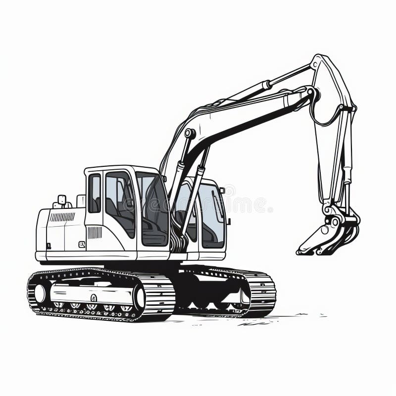 Simple Line Art Excavator on White Background Stock Illustration ...