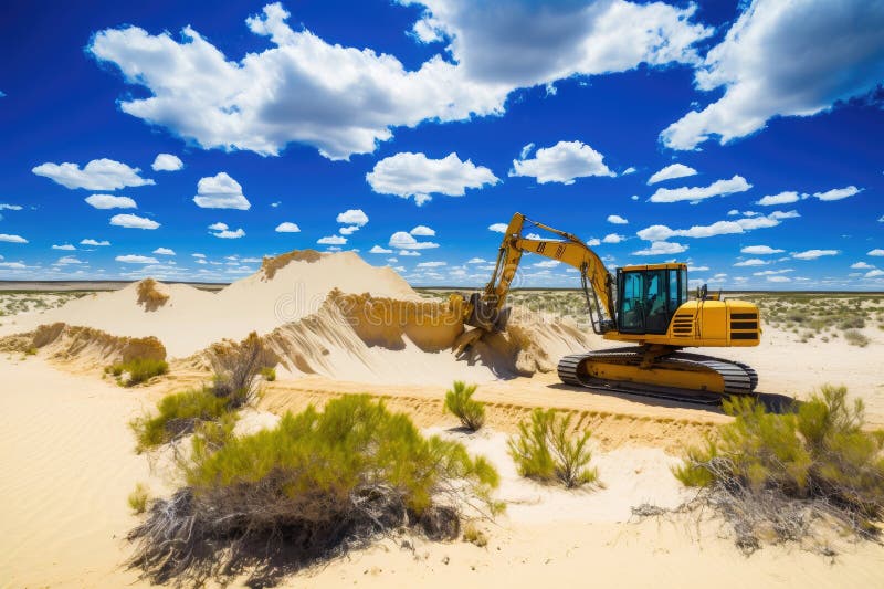 Excavation Site Surrounded by Rolling Dunes and the Bright Blue Sky ...