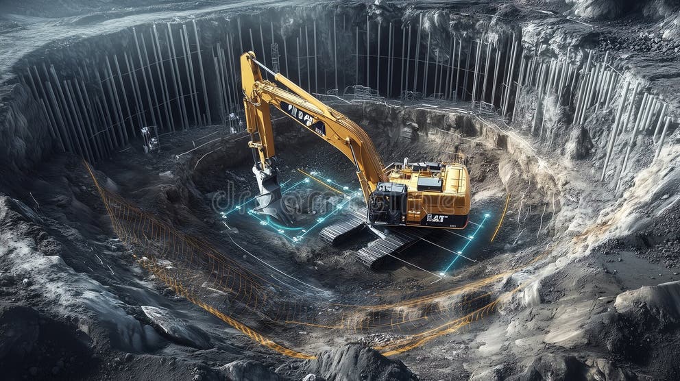 Excavation Site Using Advanced Technology - Modern Equipment and Techniques Stock Illustration ...