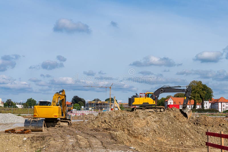 Excavation Work at a Large Construction Site.. Stock Image - Image of ...