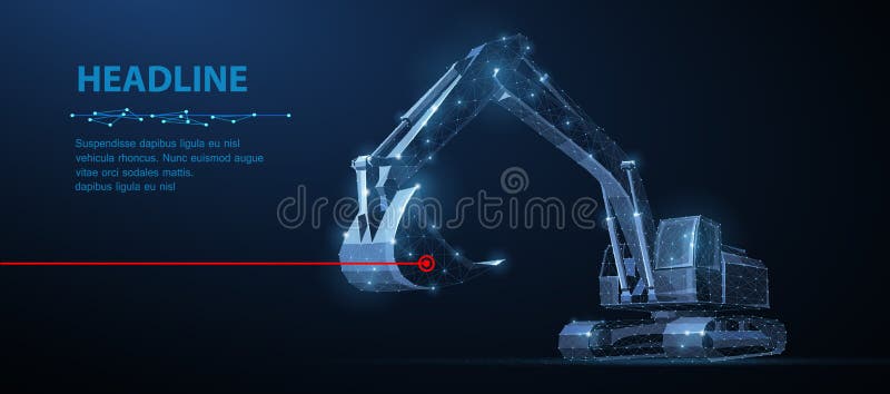 Excavator. Abstract Vector 3d Excavator Isolated on Blue Background ...