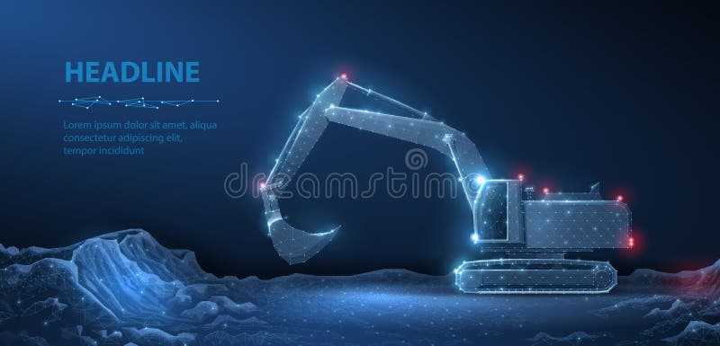 Excavator. Abstract Vector 3d Excavator Isolated on Blue Background ...