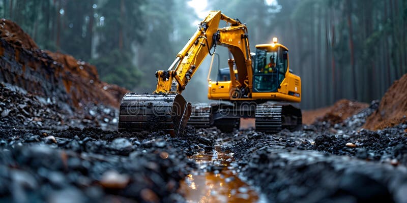 Excavator in Action at a Construction Site. Concept Construction ...