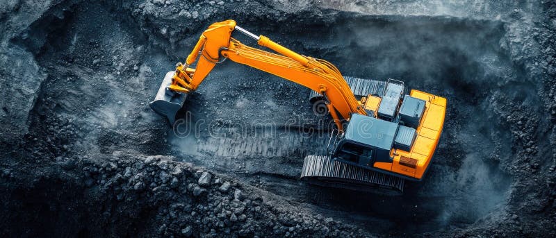 Excavator in Action at Construction Site with Dramatic Lighting and ...