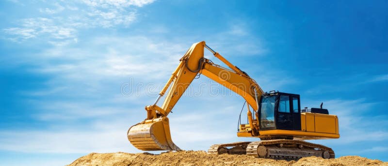 Excavator in Action at Construction Site with Dramatic Lighting and ...