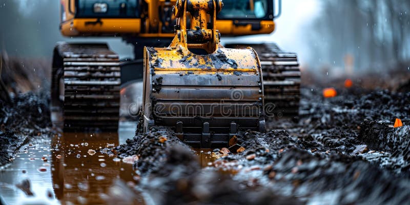Excavator in Action: Digging Up Dirt on a Construction Site. Concept ...