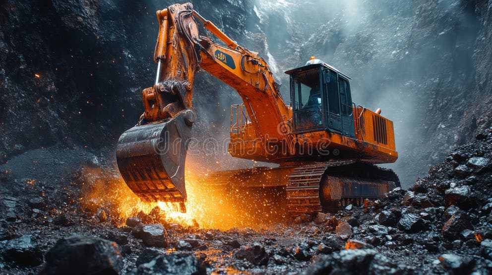 An Excavator is Actively Engaged in the Process of Mineral Extraction ...