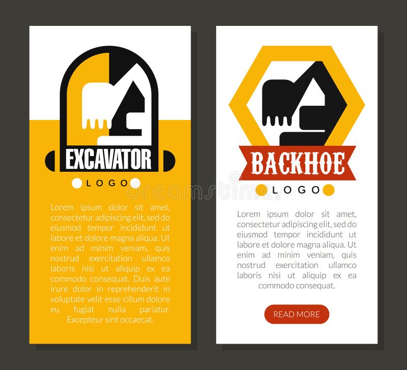 Excavator and Backhoe Vertical Card or Web Banner Vector Template Stock ...