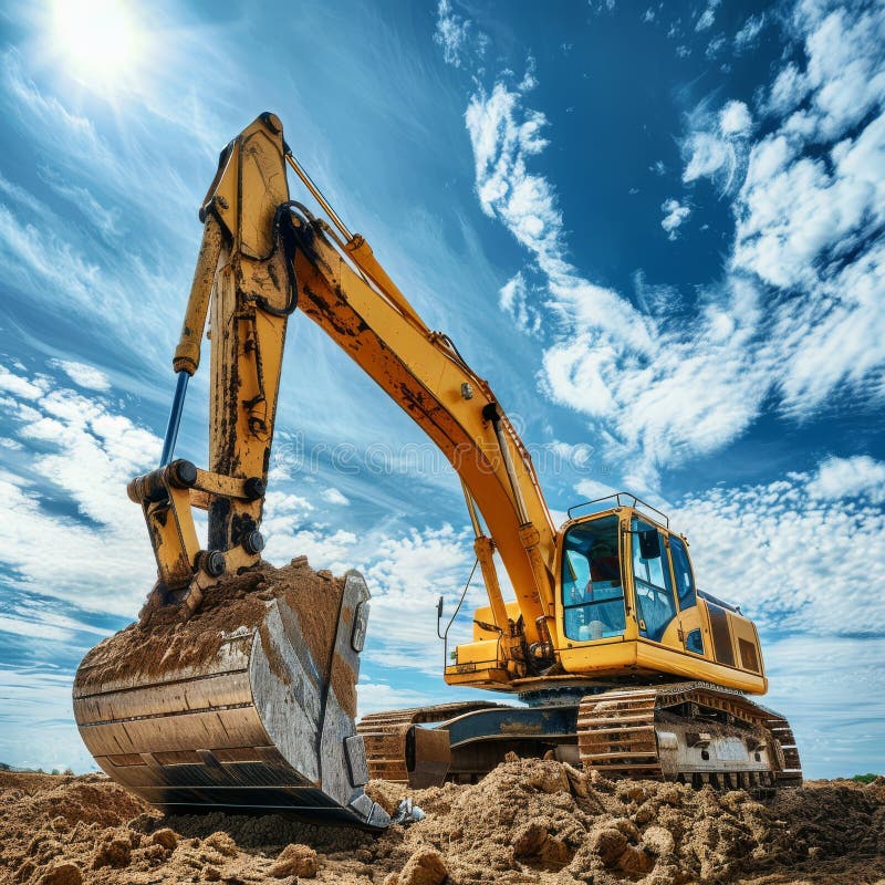 Excavator Blue Sky Heavy Machine Construction Site Stock Illustration ...