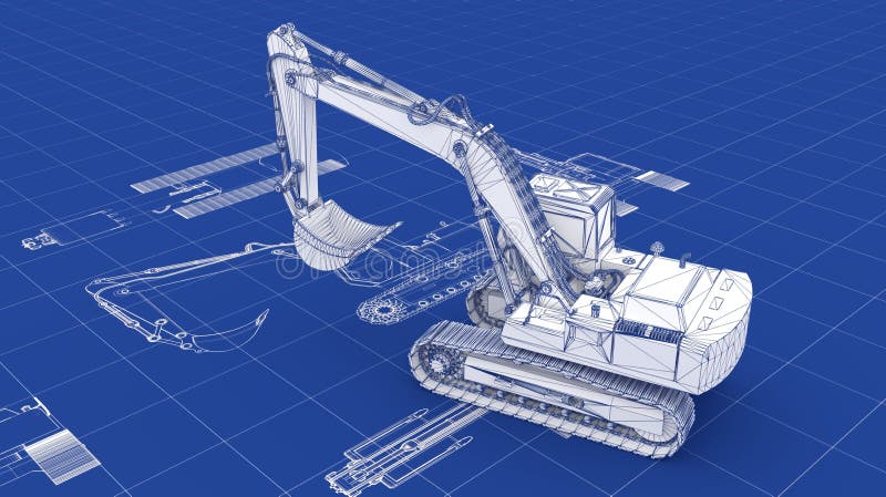 Blueprint of Excavator on White Background. Top, Side and Front View ...