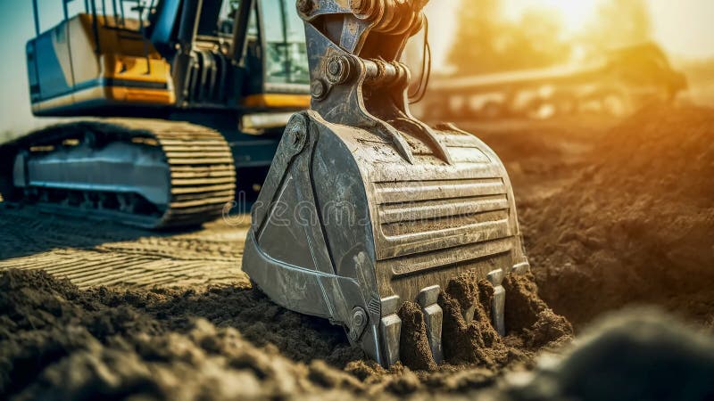 Excavator Bucket in Action,bucket As it Digs into the Ground at a ...