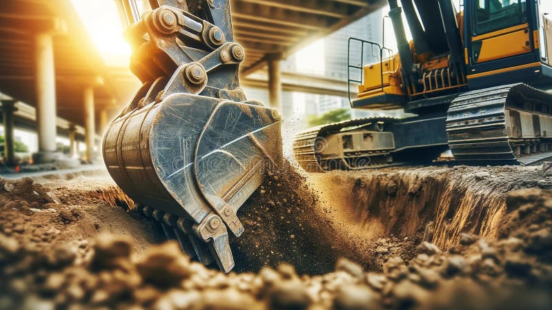 Excavator Bucket in Action,bucket As it Digs into the Ground at a ...