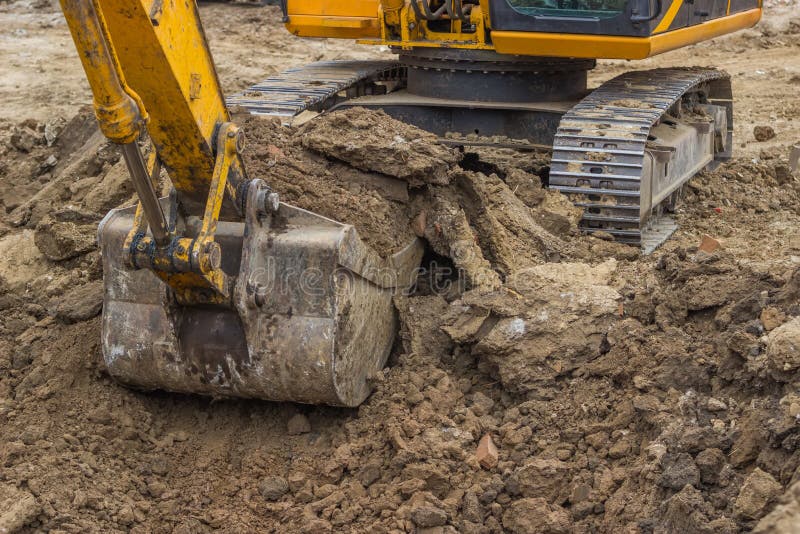 Excavator Bucket Closeup Working Stock Image - Image of landscape ...