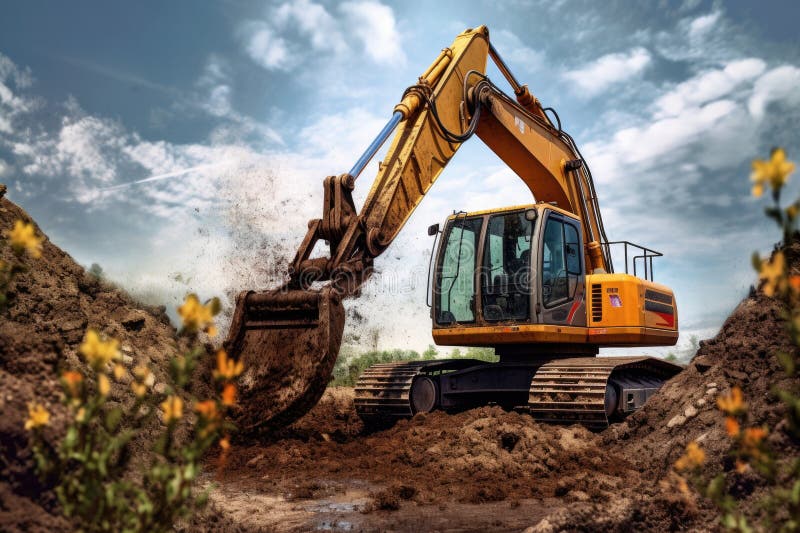 Excavator Bucket Digging into the Ground Stock Illustration ...