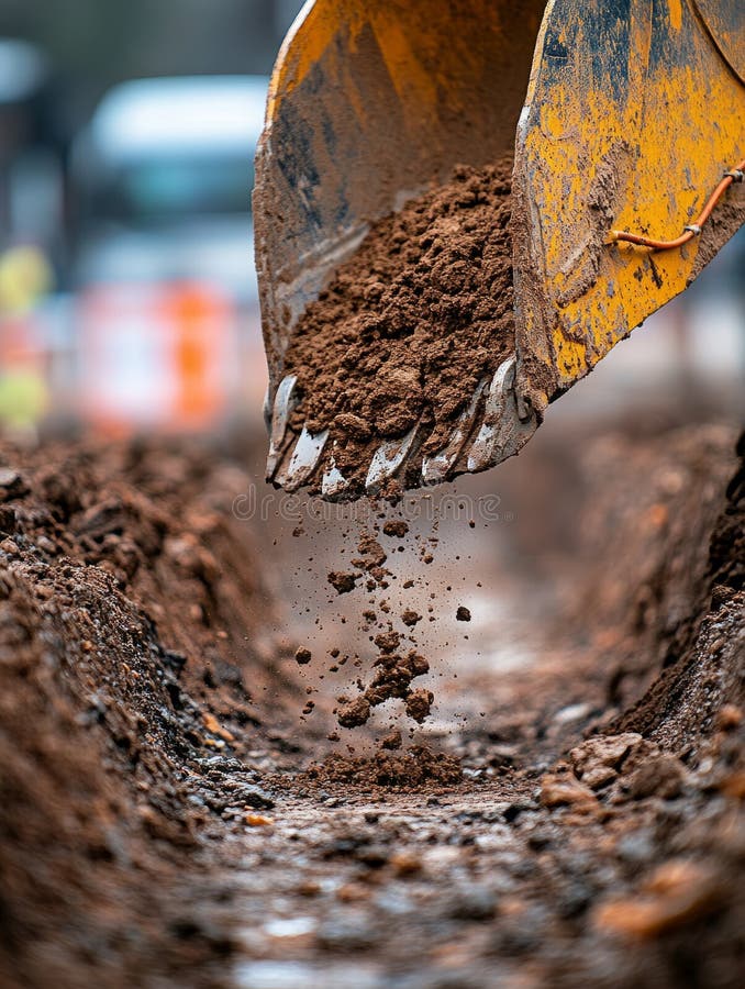 Excavator Bucket Digging Soil at Construction Site. Stock Photo - Image ...