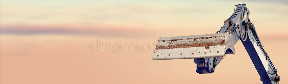Excavator Bucket Raised Up on Construction Cite Stock Image - Image of ...