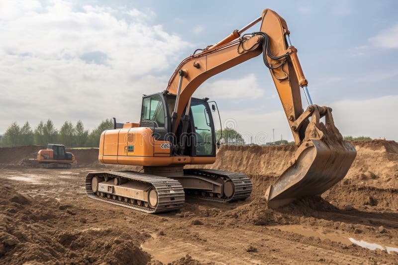 Excavator with Bucket and Shovel, Digging into the Earth Stock Photo ...