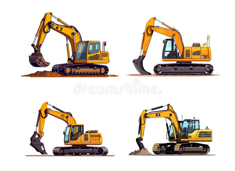 Excavator Builder Loading for Construction Vector Set Stock Vector ...