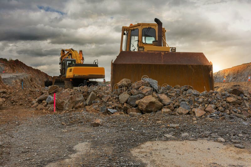 Excavator Building a Road in a Site Construction Stock Image - Image of ...