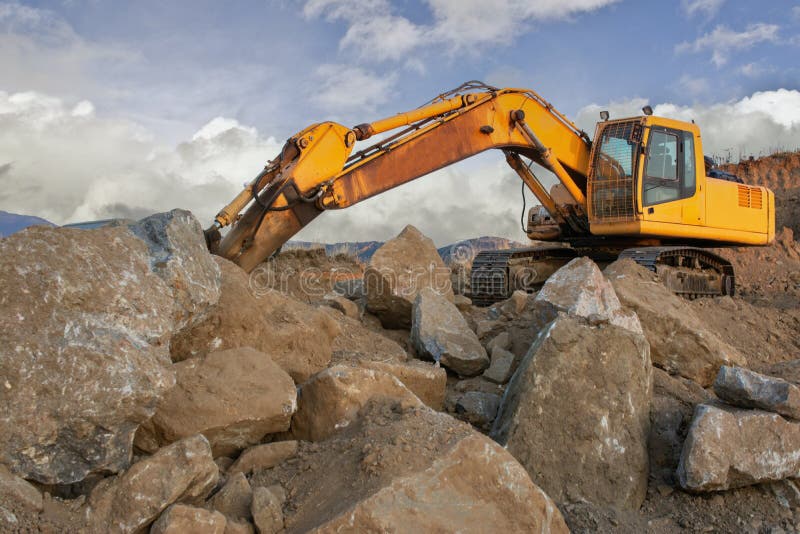 Excavator Building a Road in a Site Construction Stock Photo - Image of ...