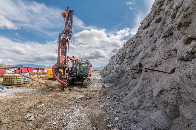 Excavator Building a Road in a Site Construction Stock Photo - Image of ...