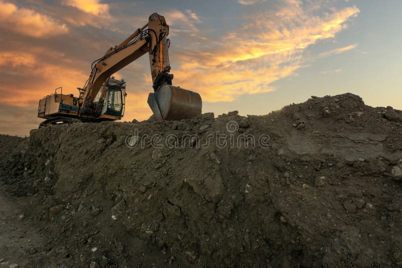 Excavator Building a Road in a Site Construction Stock Photo - Image of ...